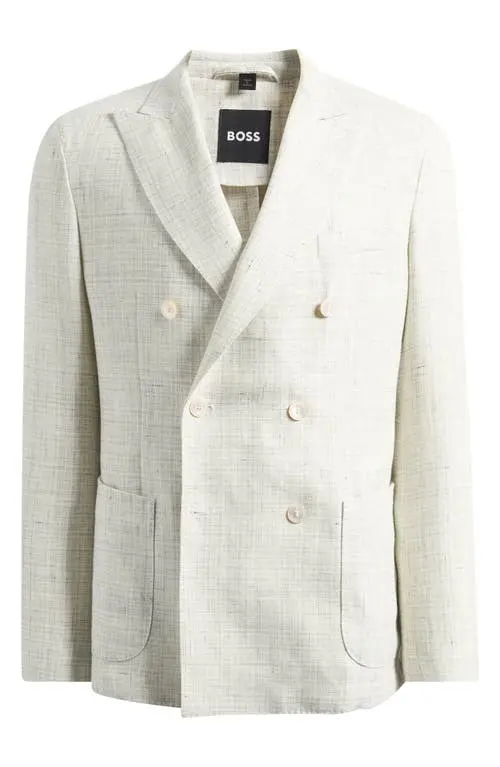 BOSS Double-breasted Linen & Virgin Wool Sportcoat - Open Grey
