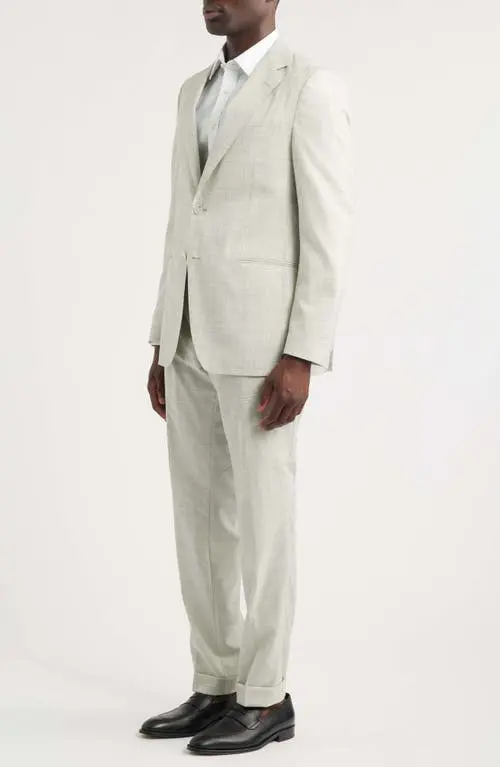 BOSS Huge Slim Fit Tan & Grey Microcheck Virgin Wool Suit