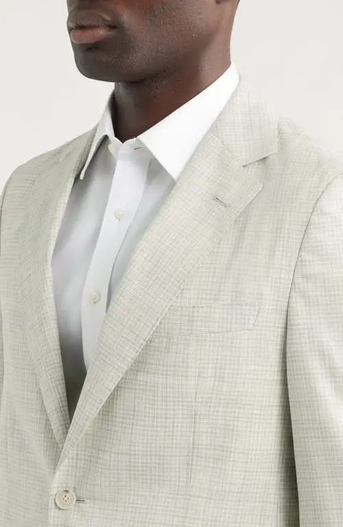 BOSS Huge Slim Fit Tan & Grey Microcheck Virgin Wool Suit
