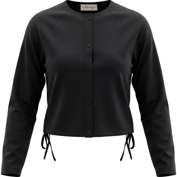 THE NORWAY CLUB Cropped Tie Blouse - Black