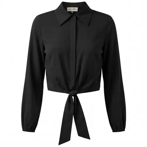 THE NORWAY CLUB Cropped Cotton Blend Tie-front Blouse