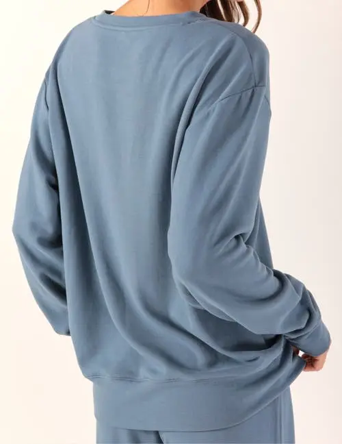 SOFTFLEX Oversized Crew Neck Long Sleeve Shirt - Washed Blue