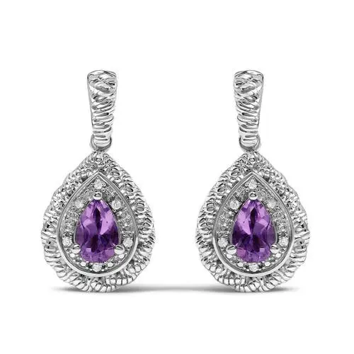 HAUS OF BRILLIANCE Sterling Pear Cut Amethyst And Diamond Accent Teardrop Drop Earrings - Silver