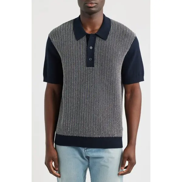 WAX LONDON Turin Stripe Polo - Navy