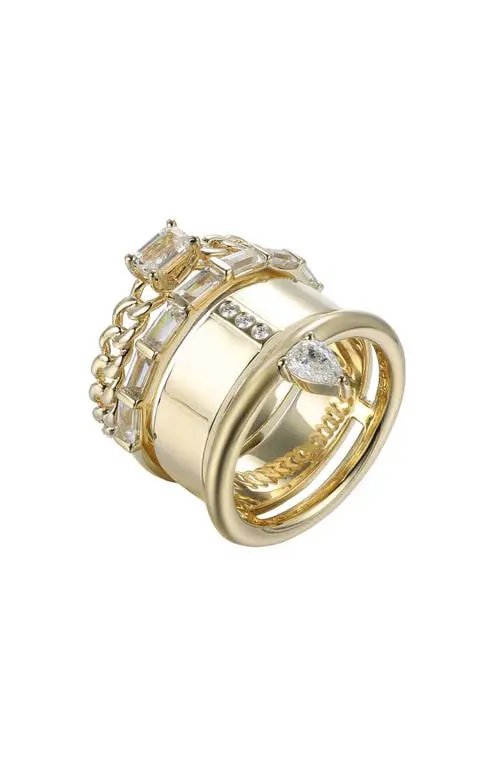 TYPE JEWELRY Stacked Ring With White Sapphires And Diamonds In 14k - Gold