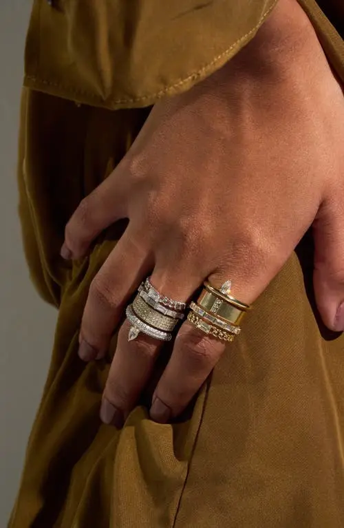 TYPE JEWELRY 14k Stacked Ring With White Sapphires And Diamonds