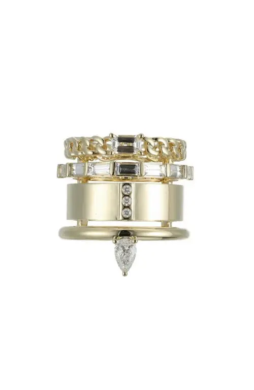 TYPE JEWELRY 14k Stacked Ring With White Sapphires And Diamonds
