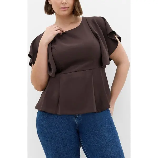 City Chic Flutter Sleeve Peplum Top
