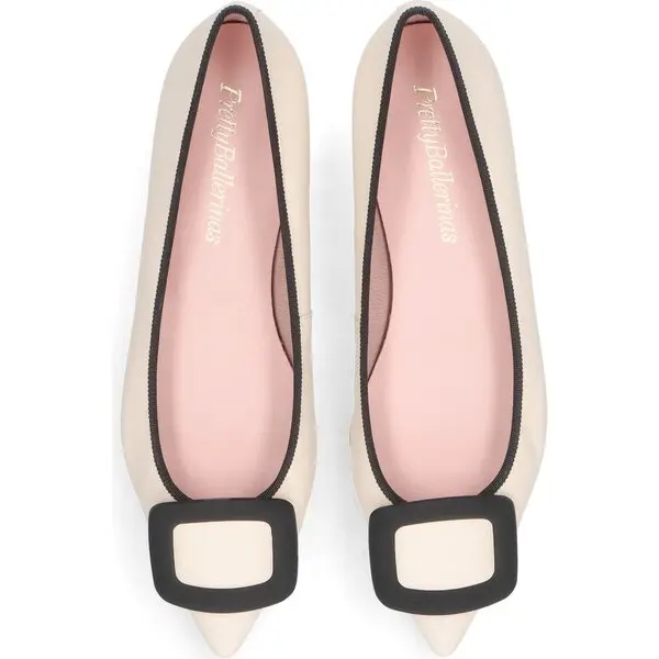 Pretty Ballerinas Pointed Toe Buckle Flat - Beige