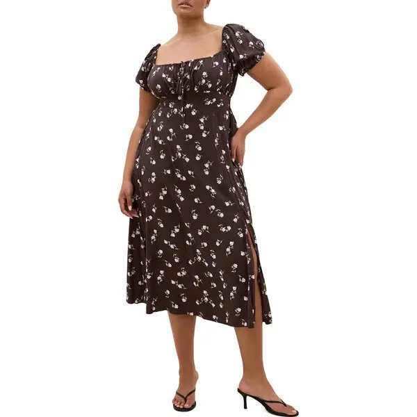 City Chic Abbie Peasant Midi Dress - Strawberry Fields