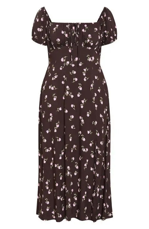 City Chic Abbie Peasant Midi Dress - Strawberry Fields
