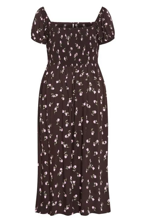City Chic Abbie Peasant Midi Dress - Strawberry Fields