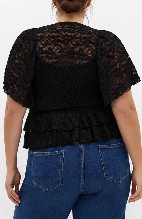 City Chic Lily Sheer Lace Crop Top - Black