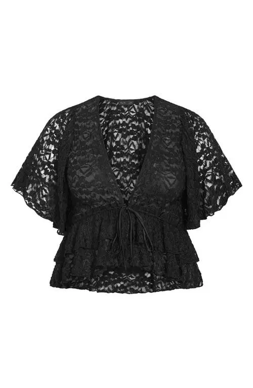 City Chic Lily Sheer Lace Crop Top - Black