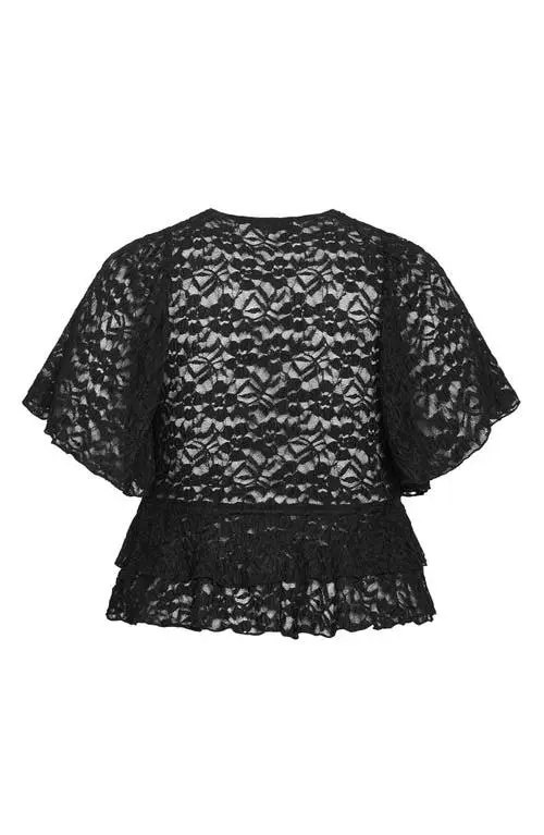 City Chic Lily Sheer Lace Crop Top - Black