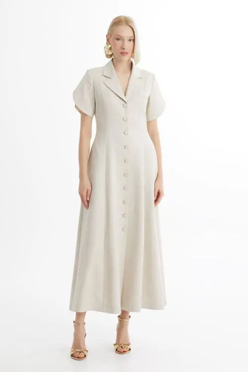 GIZIA Ecru Ruffled Midi Dress
