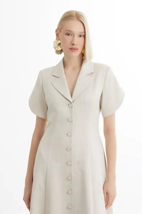 GIZIA Ecru Ruffled Midi Dress