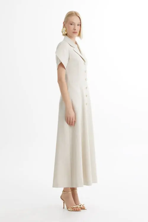 GIZIA Ecru Ruffled Midi Dress