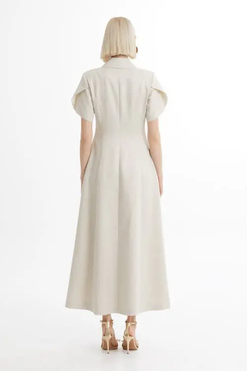 GIZIA Ecru Ruffled Midi Dress