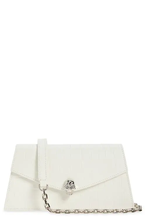 Alexander McQueen Mini Skull Croc Embossed Leather Crossbody Bag - White