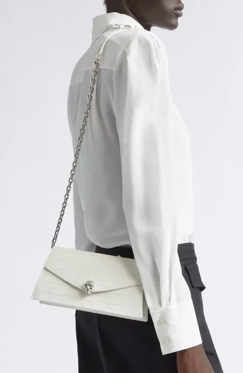 Alexander McQueen Mini Skull Croc Embossed Leather Crossbody Bag - White