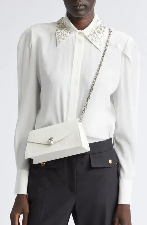 Alexander McQueen Mini Skull Croc Embossed Leather Crossbody Bag - White