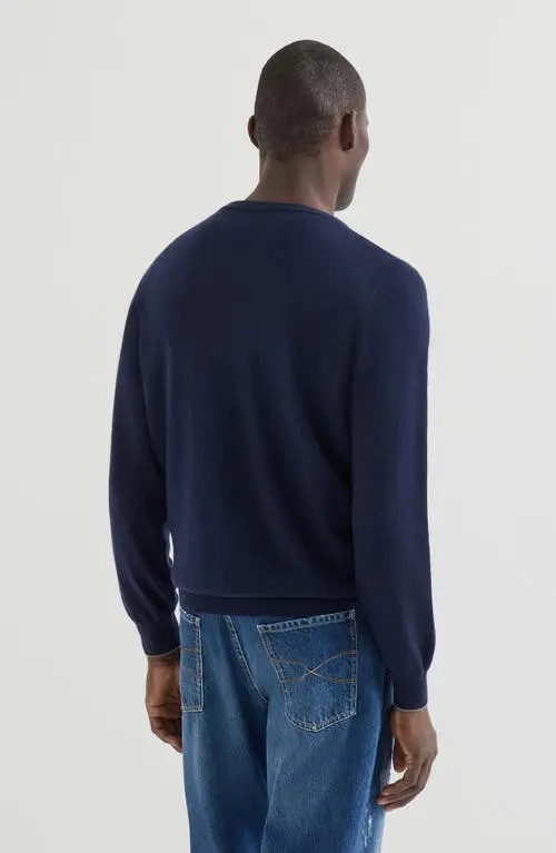 Brunello Cucinelli Ribbed Cashmere Crewneck Sweater - Navy Blue