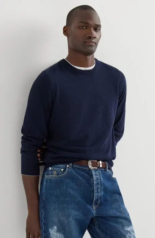 Brunello Cucinelli Ribbed Cashmere Crewneck Sweater - Navy Blue