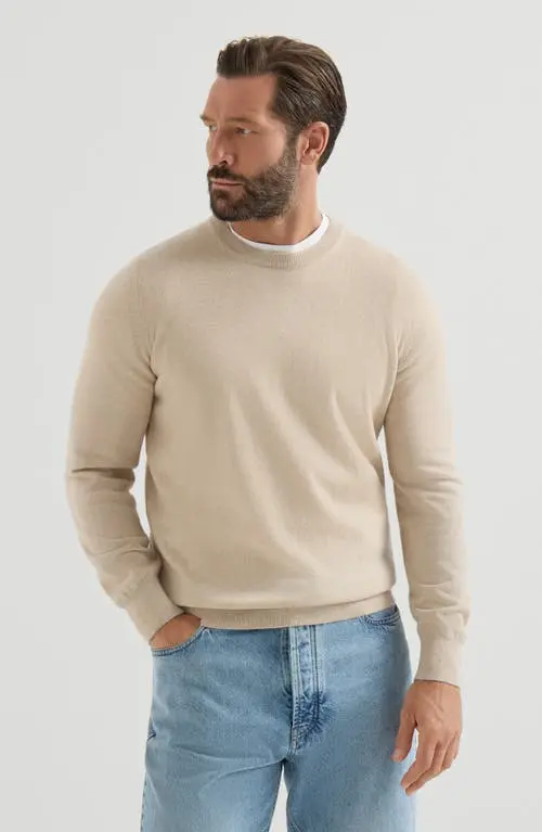 Brunello Cucinelli Ribbed Cashmere Crewneck Sweater - Sand
