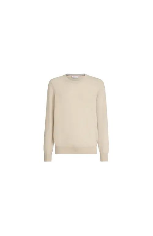Brunello Cucinelli Ribbed Cashmere Crewneck Sweater - Sand