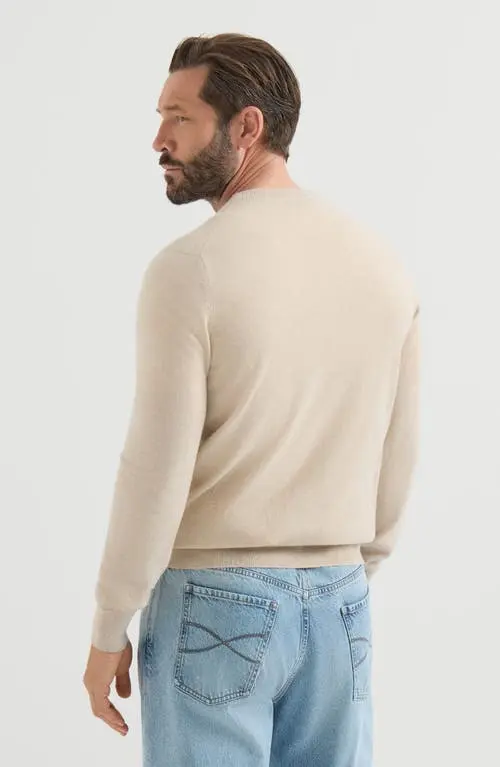 Brunello Cucinelli Ribbed Cashmere Crewneck Sweater - Sand