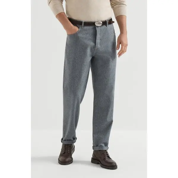 Brunello Cucinelli Virgin Wool Flannel Five-pocket Trousers - Camel