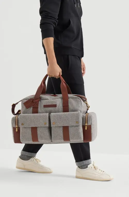 Brunello Cucinelli Virgin Wool, Alpaca, And Cashmere Flannel Leisure Bag With Grained Calfskin Inserts