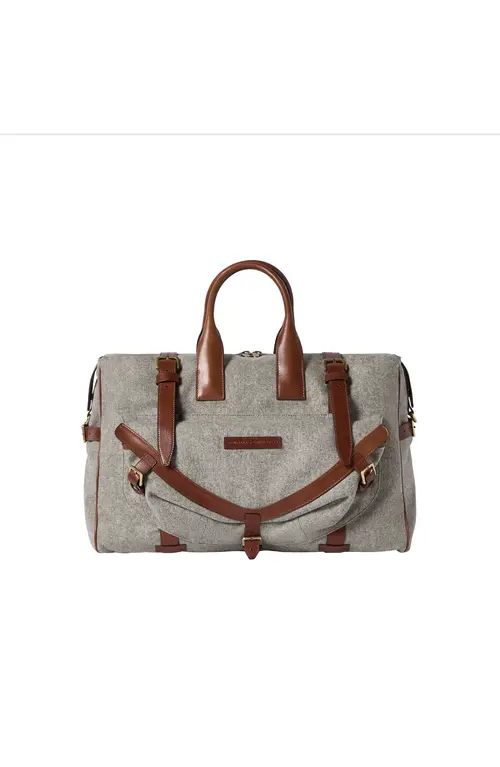 Brunello Cucinelli Virgin Wool, Alpaca, And Cashmere Flannel Field Bag With Grained Calfskin Inserts