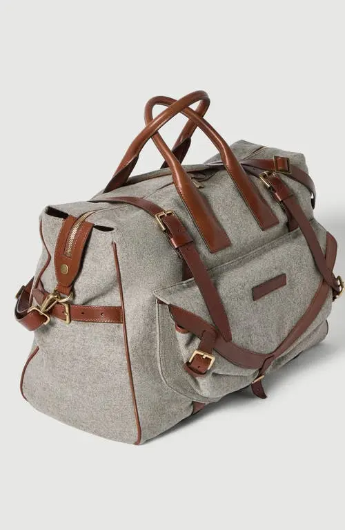 Brunello Cucinelli Virgin Wool, Alpaca, And Cashmere Flannel Field Bag With Grained Calfskin Inserts