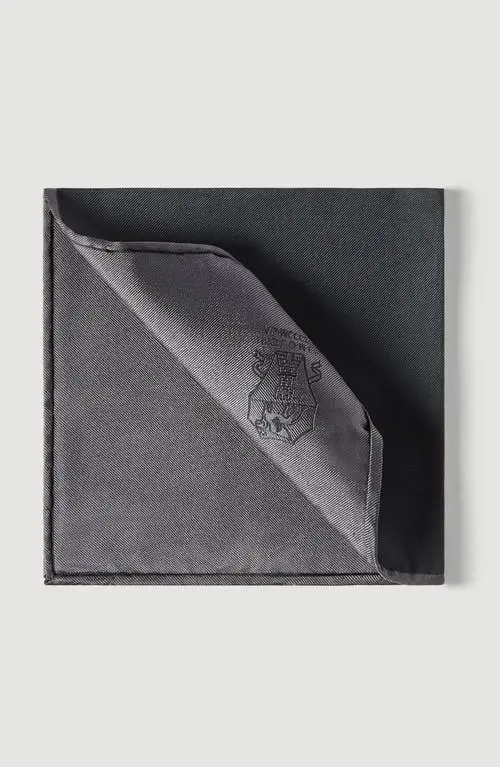 Brunello Cucinelli Silk Pocket Square With Printed Logo - Anthracite