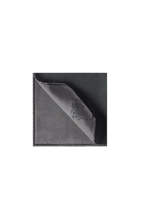 Brunello Cucinelli Silk Pocket Square With Printed Logo - Anthracite