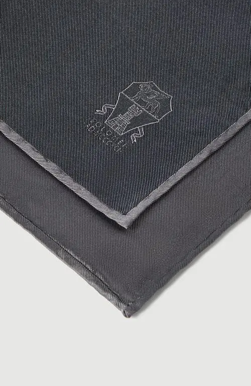 Brunello Cucinelli Silk Pocket Square With Printed Logo - Anthracite