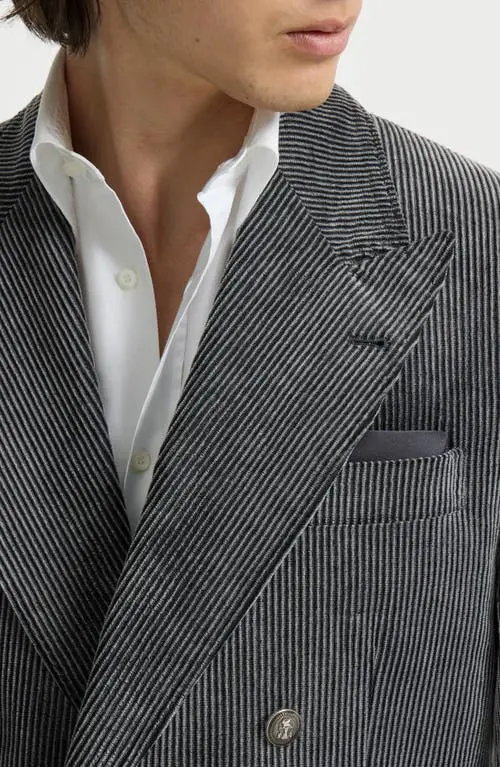 Brunello Cucinelli Silk Pocket Square With Printed Logo - Anthracite