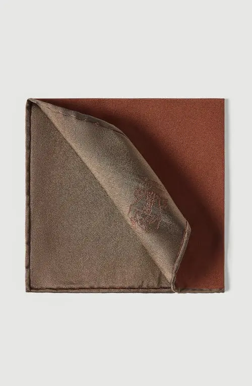 Brunello Cucinelli Silk Pocket Square With Printed Logo - Burned