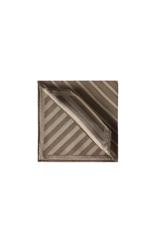 Brunello Cucinelli Regimental Stripe Silk Pocket Square - Grey