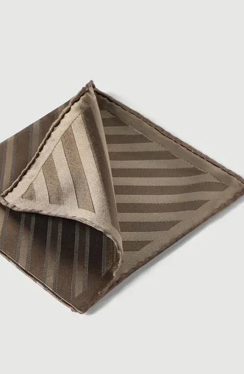 Brunello Cucinelli Regimental Stripe Silk Pocket Square - Grey