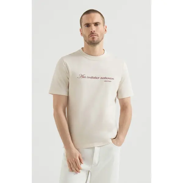 Brunello Cucinelli Cotton Jersey Crew-neck T-shirt With Embroidery And Print - White