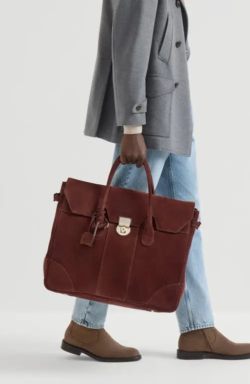 Brunello Cucinelli Suede Boston Bag - Burgundy