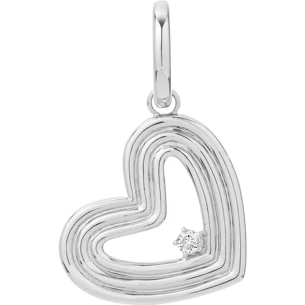 Adina Reyter Grooved Heart Charm Pendant With Diamond - Silver