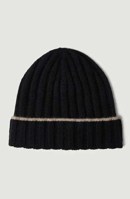 Brunello Cucinelli Cashmere Rib Knit Beanie - Black