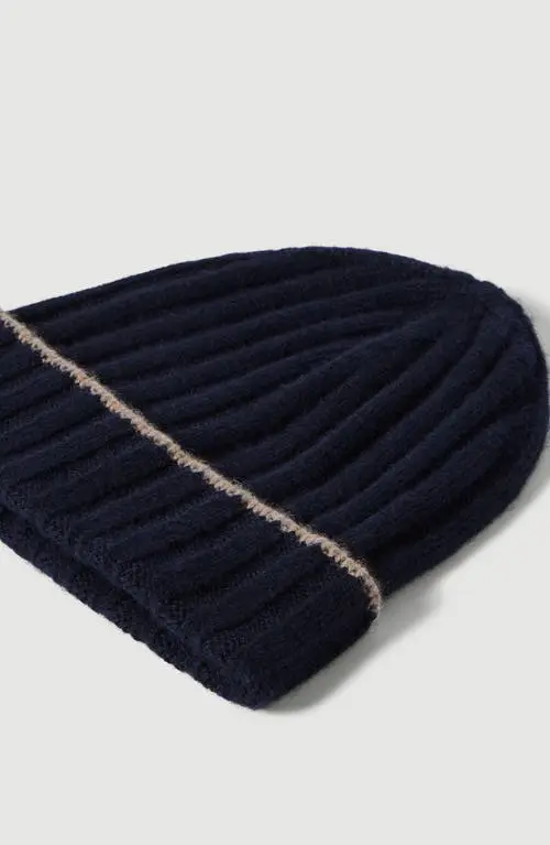 Brunello Cucinelli Cashmere Rib Knit Beanie - Navy Blue