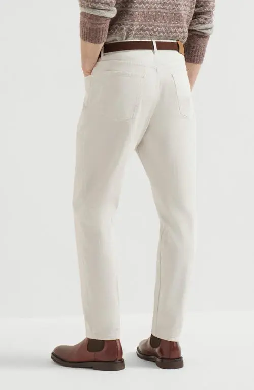 Brunello Cucinelli Garment-dyed Denim Iconic Fit Five-pocket Trousers With Rips - White