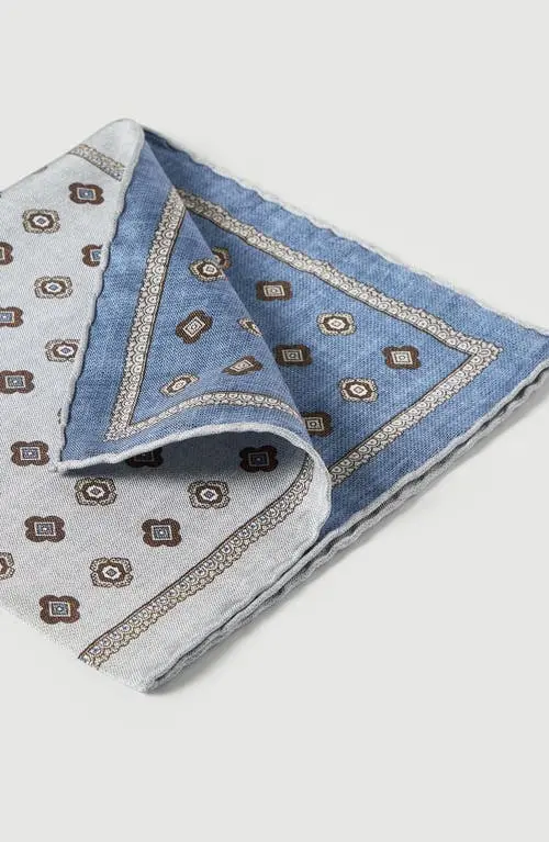 Brunello Cucinelli Silk Pocket Square With Medallion Design - Grey