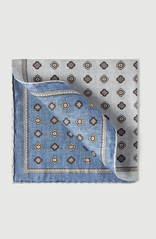 Brunello Cucinelli Silk Pocket Square With Medallion Design - Grey